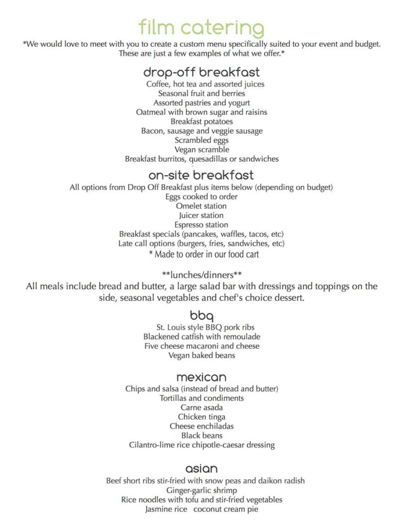 Film Catering | Feed Your Film Crew | On Site or Drop Off