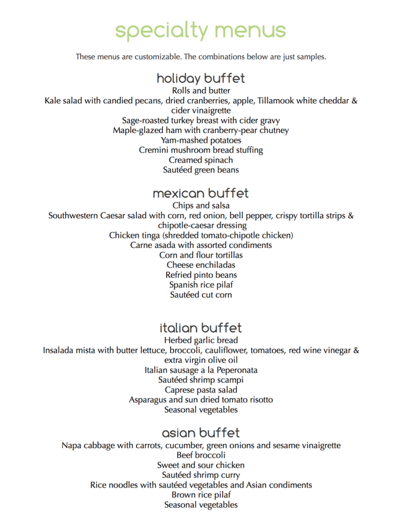 Mundo Catering Food Menu | Mexican, Italian, Asian & Much More